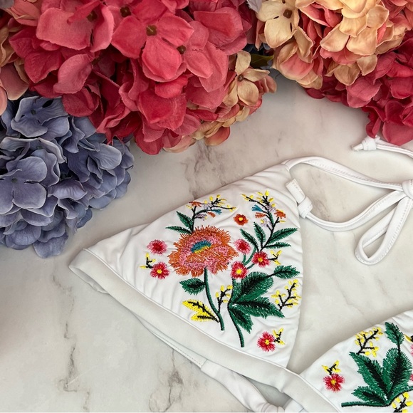 Swim | Sexy White Floral Embroidered Triangle Bikini | Poshmark